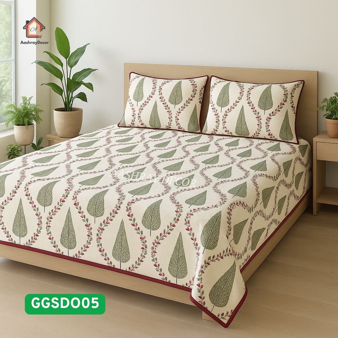 2-Piece Reversible Cotton Dohar Set | 300 GSM | Green Leaf Print | AC ...